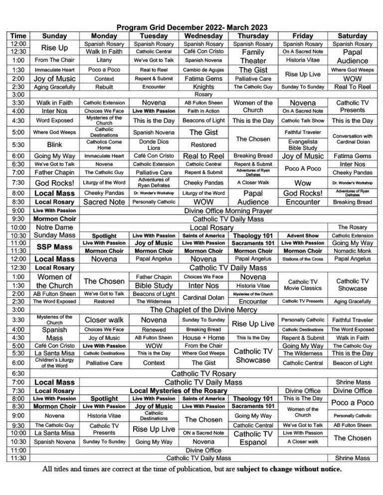Programming Schedules - The Catholic Echo
