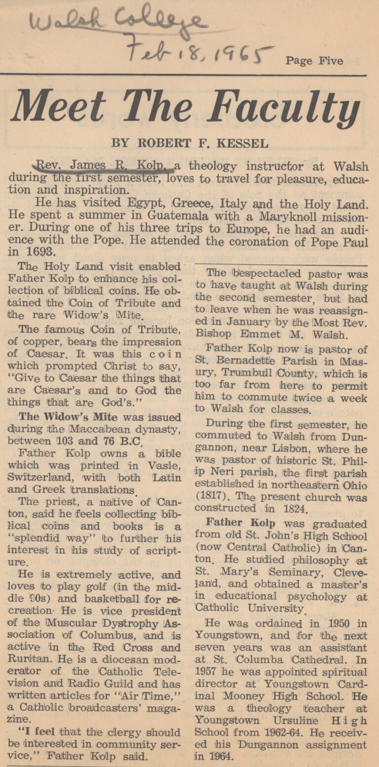 Remembering Monsignor Kolp - The Catholic Echo